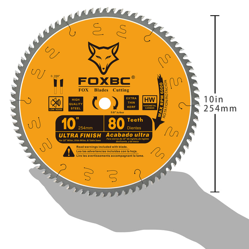 FOXBC 10-Inch Table Saw Blades, 80-Tooth, Fine Finish Blade with 5/8-I