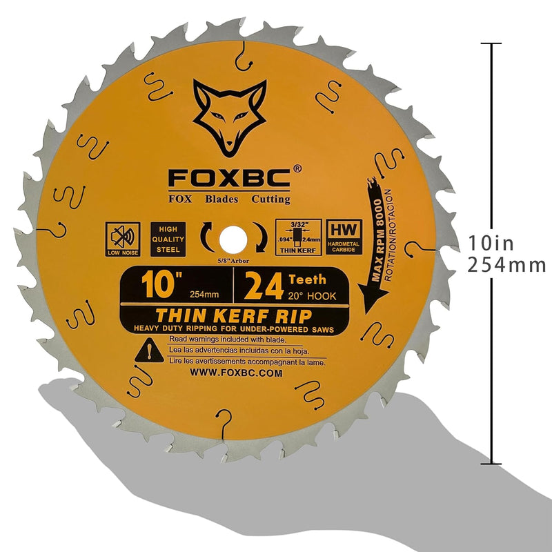 FOXBC 10-Inch Table Saw Blade, Thin Kerf Ripping Saw Blade for Wood Cu