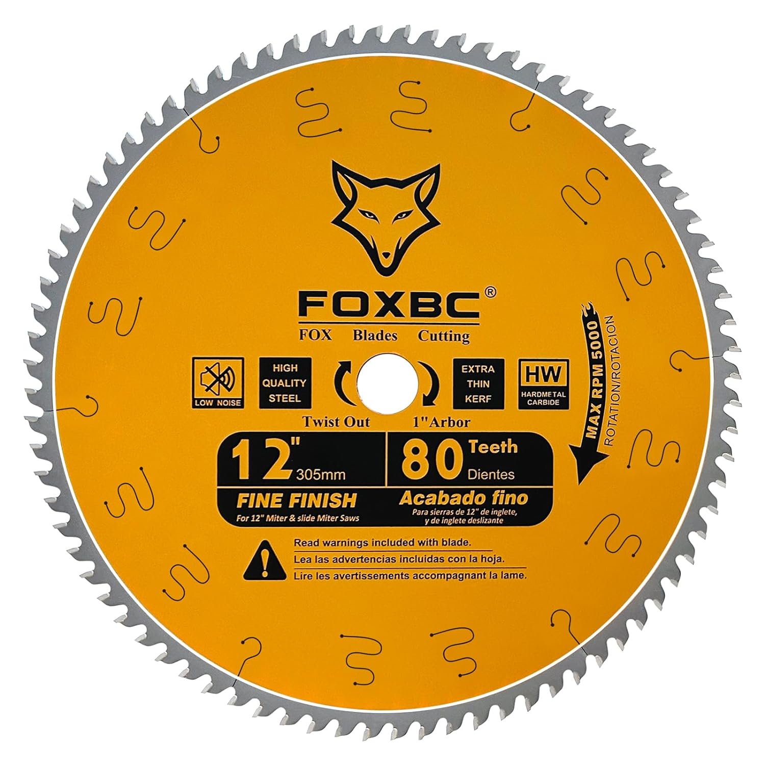 FOXBC 12-Inch Miter Saw Blade, Crosscutting, Tungsten Carbide, 80-Toot