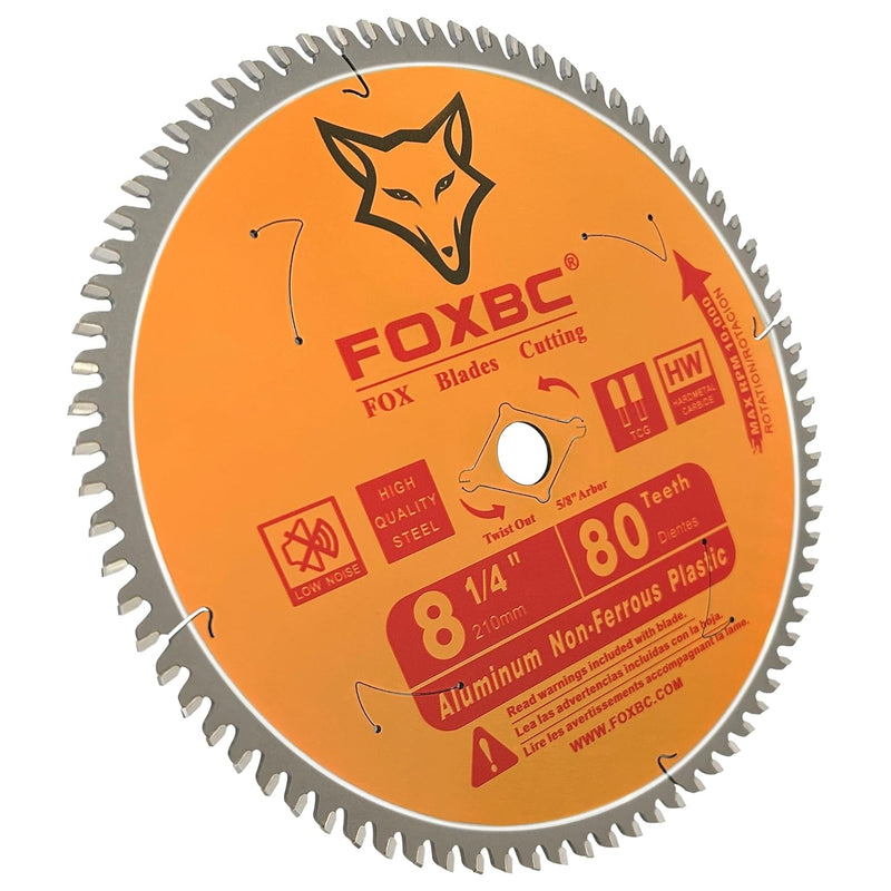 FOXBC 8-1/4 Inch Table Saw Blade 80-Tooth for Aluminum Copper Plastic