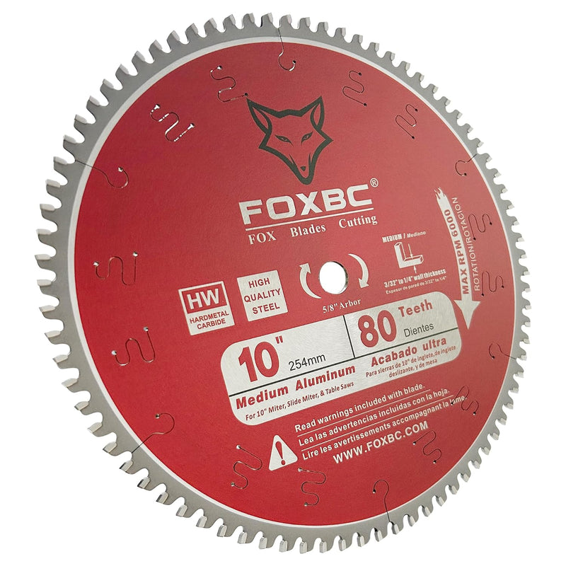 FOXBC 10-Inch Miter/Table Saw Blade 80-Tooth TCG for Aluminum and Non-