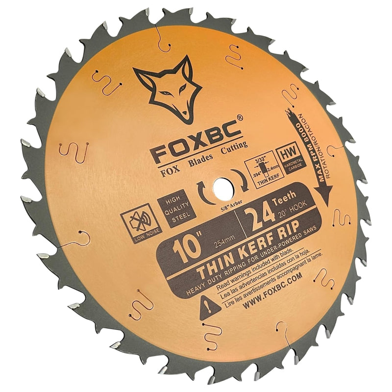 FOXBC 10-Inch Table Saw Blade, Thin Kerf Ripping Saw Blade for Wood Cu